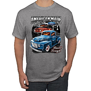 Ford F1 American Made Built Tough Cars and Trucks Men's Graphic T-Shirt, Heather Grey, Large