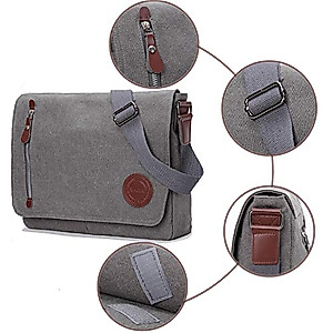 Vintage Canvas Satchel Messenger Bag for Men Women,Travel Shoulder bag 13.5" Laptop Bags Bookbag (Grey)