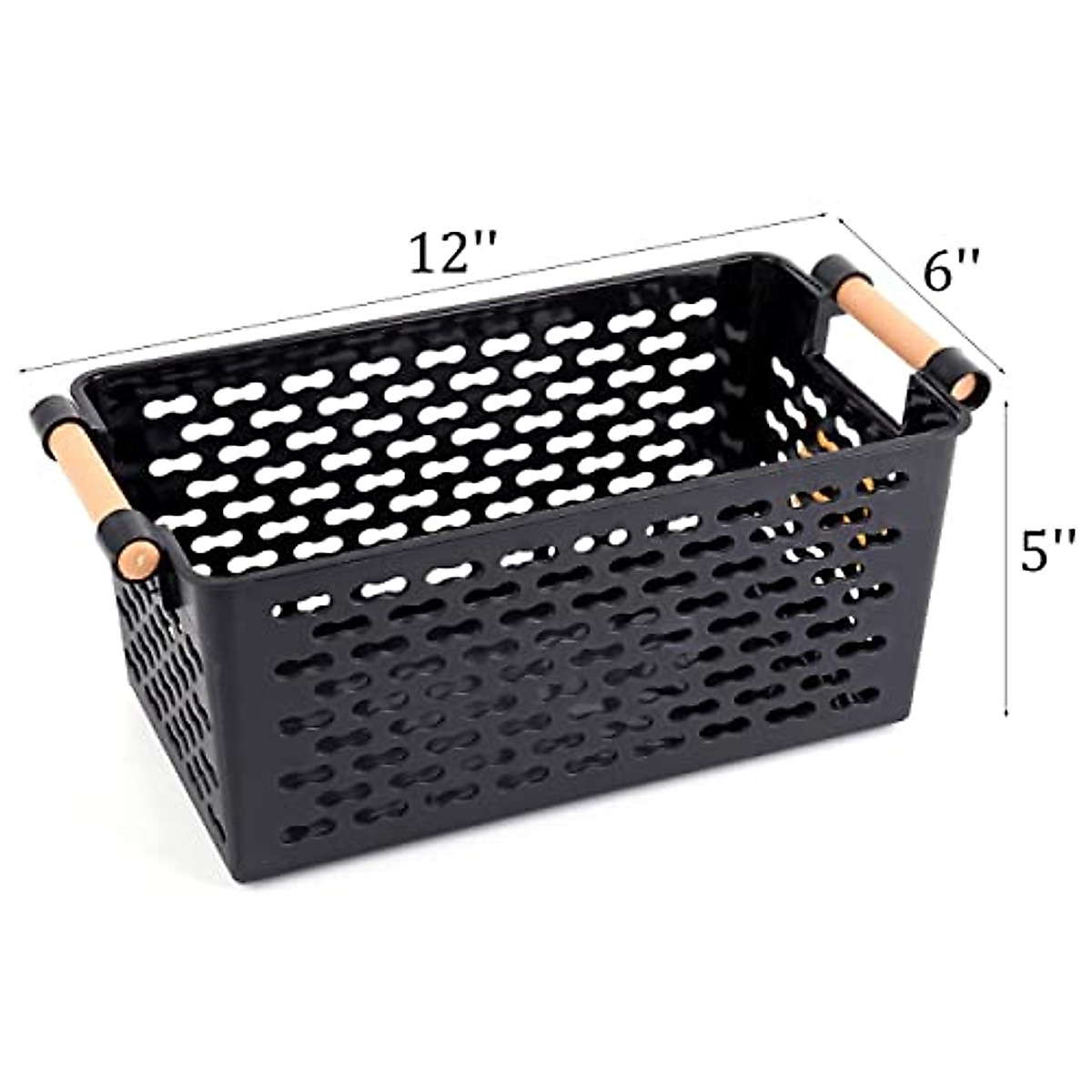 Yesland 6 Pack Plastic Storage Basket, Black Basket / Organizer / Bin with Handles for Home Office Closet