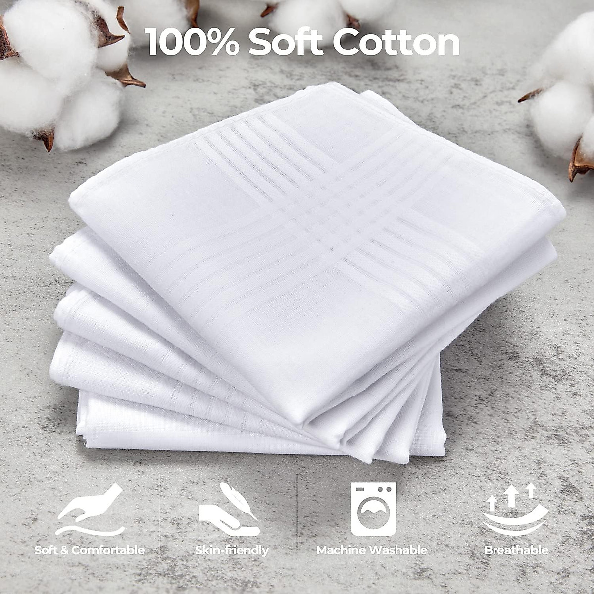 Ohuhu Handkerchiefs for Men, 13 Pack 100% Soft Cotton Hankerchief Cotton Machine Wash White Pocket Square for Suit - 16'' x 16'' Mens Handkerchiefs Hankies