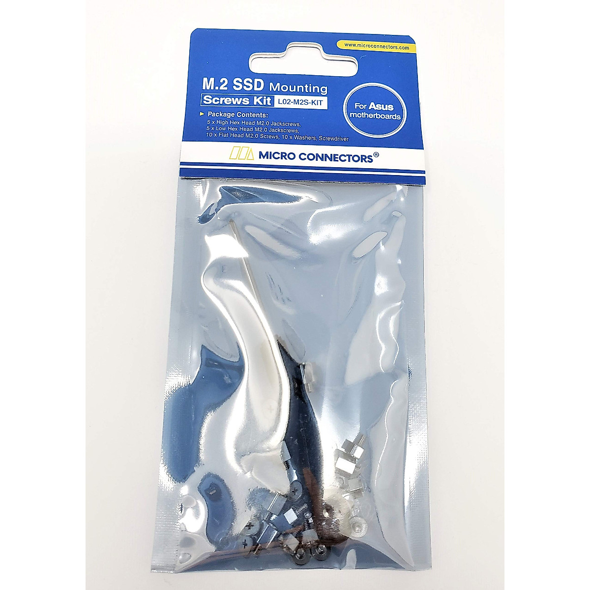 MICRO CONNECTORS M.2 SSD Mounting Screws Kit for Asus Motherboards (L02-M2S-KIT) - Silver