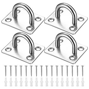 Zxglxinyao Square pad Eye Plate, 4 Pcs Heavy Duty Pad Eye Plate U Hooks, Staple Ring Hook, Ceiling Hooks Wall Mount for Hanging Yoga Swing Hammocks Suspension Hooks Hanger, with Screws, Anchors