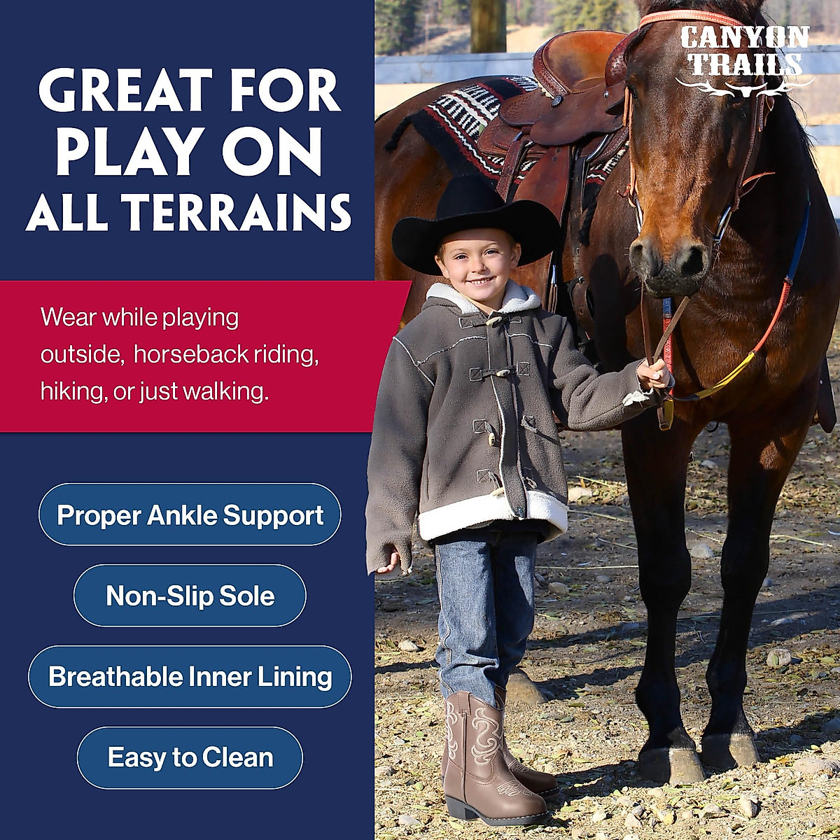 Premium Kids Cowboy Boots - Comfort Fit Toddler Cowboy Boots - Boys and Girls Cowboy Boots Durable & Stylish Western Wear for Young Riders (Brown)