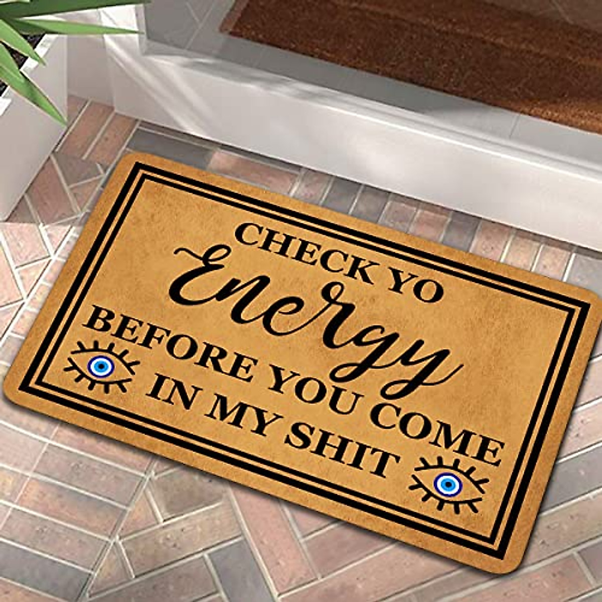 Front Door Mat Welcome Mat Check Yo Energy Before You Come in My Rubber Non Slip Backing Funny Doormat Indoor Outdoor Rug 23.6" X 15.7"