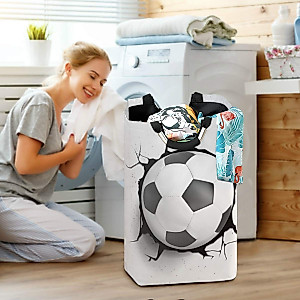 Collapsible Laundry Basket 3D Soccer Ball Laundry Hamper Large Cloth Hamper Laundry Organizer Holder with Handle