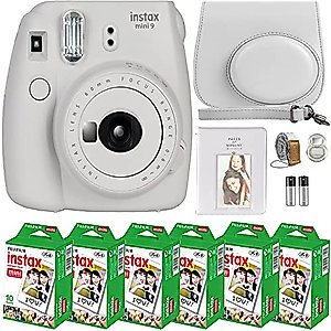 FujiFilm Instax Mini 9 Instant Camera + Fujifilm Instax Mini Film (60 Sheets) Bundle with Deals Number One Accessories Including Carrying Case, Selfie Lens, Photo Album (Smokey White)