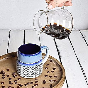 Bosmarlin Large Ceramic Coffee Mug Set of 2, 16 Oz, Blue Big Stoneware Tea Cup for Office and Home, Dishwasher and Microwave Safe (Blue, 2)