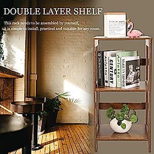 End Table Side Tables Bedroom 2 Shelf, Small Book Shelf Organizer Rack 3 Tier, Bathroom Storage Cabinet Plant Stand Shelves for Kitchen, Natural