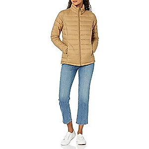 Amazon Essentials Women's Lightweight Long-Sleeve Water-Resistant Packable Puffer Jacket (Available in Plus Size), Camel, Large