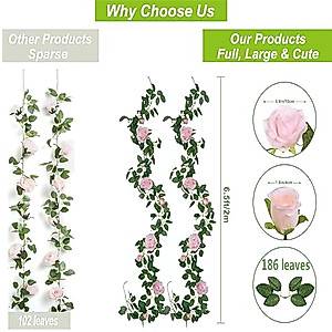 MARTINE MALL 2 Pcs 13.2Ft Artificial Pink Rose Garland, Fake Rose Vine Floral Garland for Wedding Party, Garden, Home, Table, Wall Decor