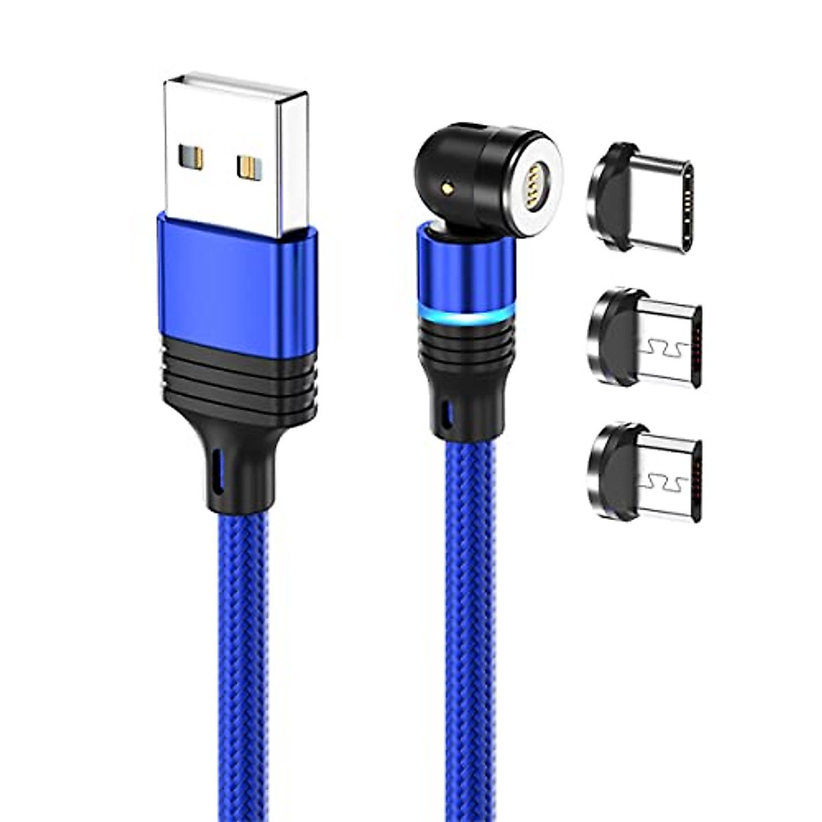 Magnetic Charging Cable 3A Fast Charging & Data Sync 540° Rotation 6.6ft Magnetic Phone Charger Cable Nylon Braided 3 in 1 Magnetic Cable Compatible with Android Micro USB/USB C/Type C/Phone Devices
