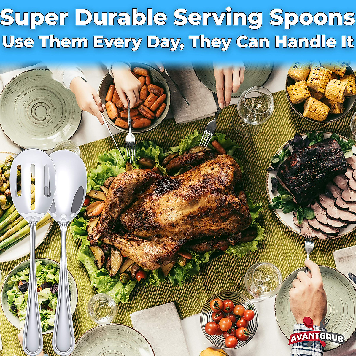 Super Elegant, Heavy Duty Serving Spoon 1 Pc Set. Stainless Steel Slotted Spoons to Serve Pasta and Vegetable. Best Flatware for Buffet and Family Style Dining, Catering, Banquets and Dinner Parties