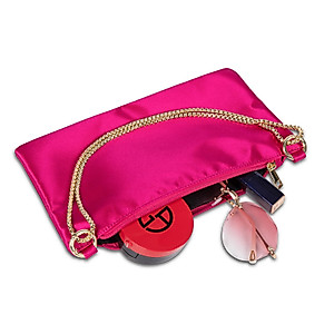 MGBPEI Women Satin Evening Handbag Wedding Prom Clutch Purse Formal Cocktail Party Clutches Shoulder Bag with 2 Bag Chains(Hot Pink)