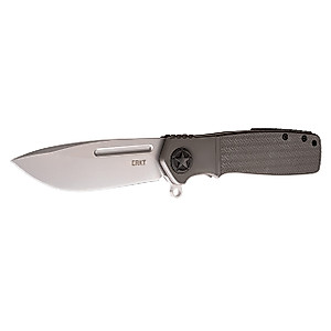CRKT Homefront EDC Folding Pocket Knife: Assisted Open Everyday Carry, Sandvik 12C27 Plain Edge Blade, Liner Lock, Aluminum Handle K252GXP, Dark Gray