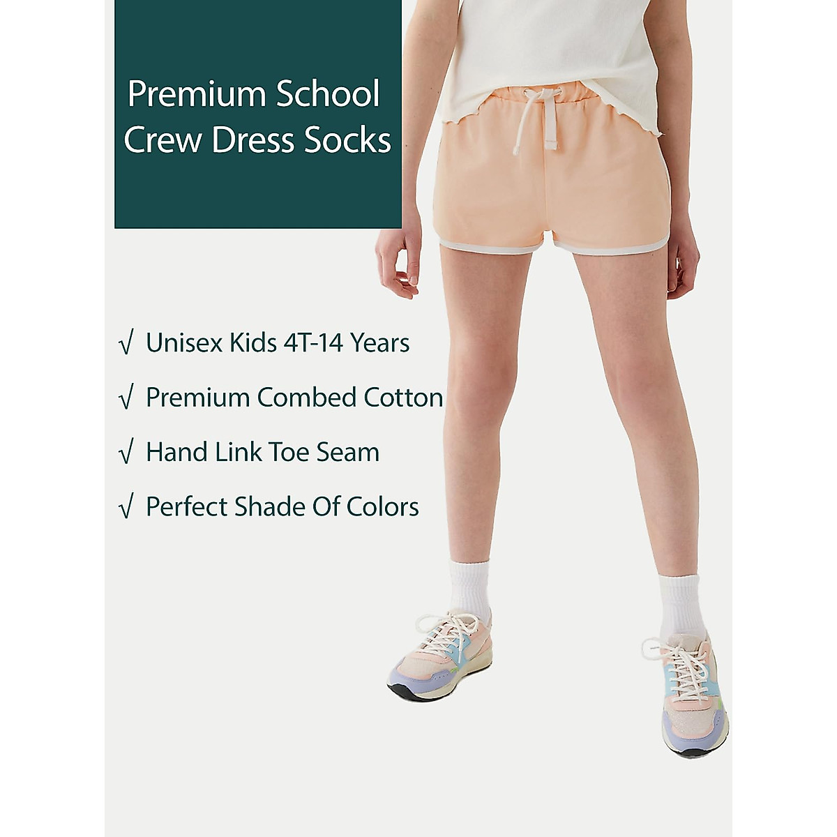 COTTON DAY Unisex School Kids Boys Girls Soft Cotton White Athletic Socks 4-6 Years All White Size S (6)