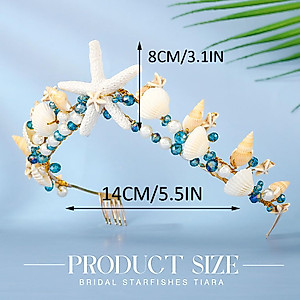 BARTOSI Boho Starfish Bride Wedding Tiaras and Crowns Gold Seashell Bridal Headbands Sea Star Beach Wedding Headwear for Women