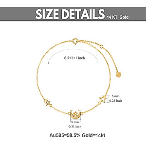 YDD 14k Solid Gold Star Moon Bracelets for Women Gold Star Bracelet Moon Bracelet Gold Moon and Star Bracelet Gifts for Birthday Christmas 6.5''-8.5''