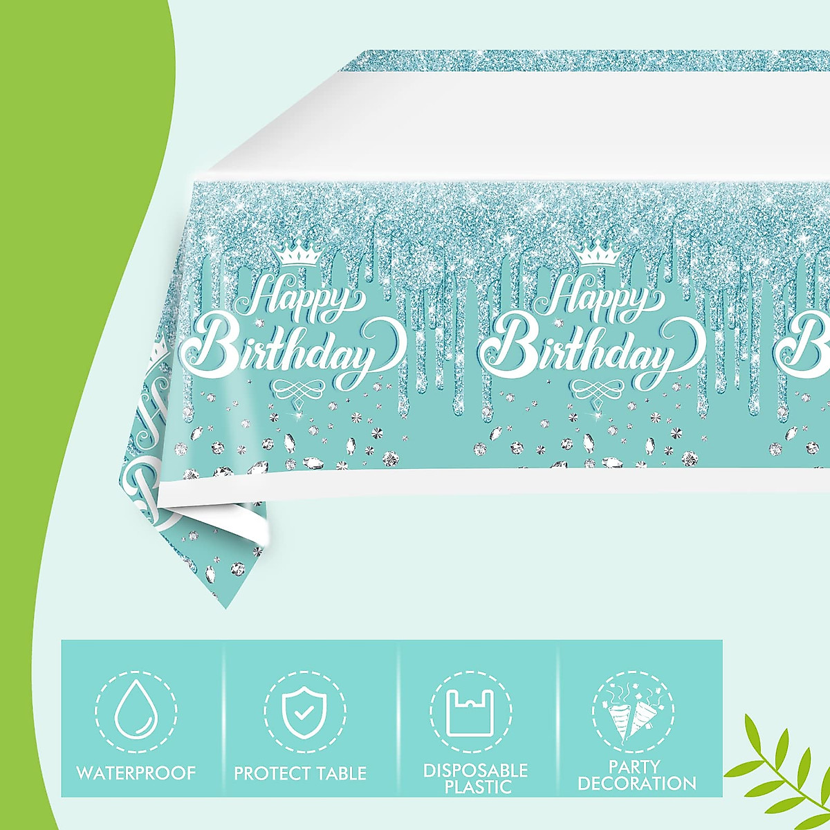 Juhap 41 Pcs Teal and Silver Tableware Set for Happy Birthday Table Decorations Blue Birthday Theme Dessert Plates Napkins Tablecloth for 20 Guests Girls Women Silver Glitter Birthday Party Supplies