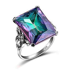Phonphisai shop 4.3CT Mystic Rainbow Topaz 9-2-5 Silver Ring Women Wedding Engagement Size6-10 (8)