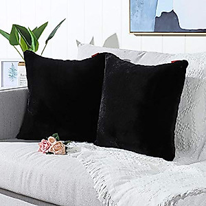 MANDIOO Pack of 2 Black Faux Fur Fuzzy Cozy Soft Decorative Throw Pillow Covers Set Cushion Cases Pillowcases for Sofa Bedroom Car 16x16 Inches