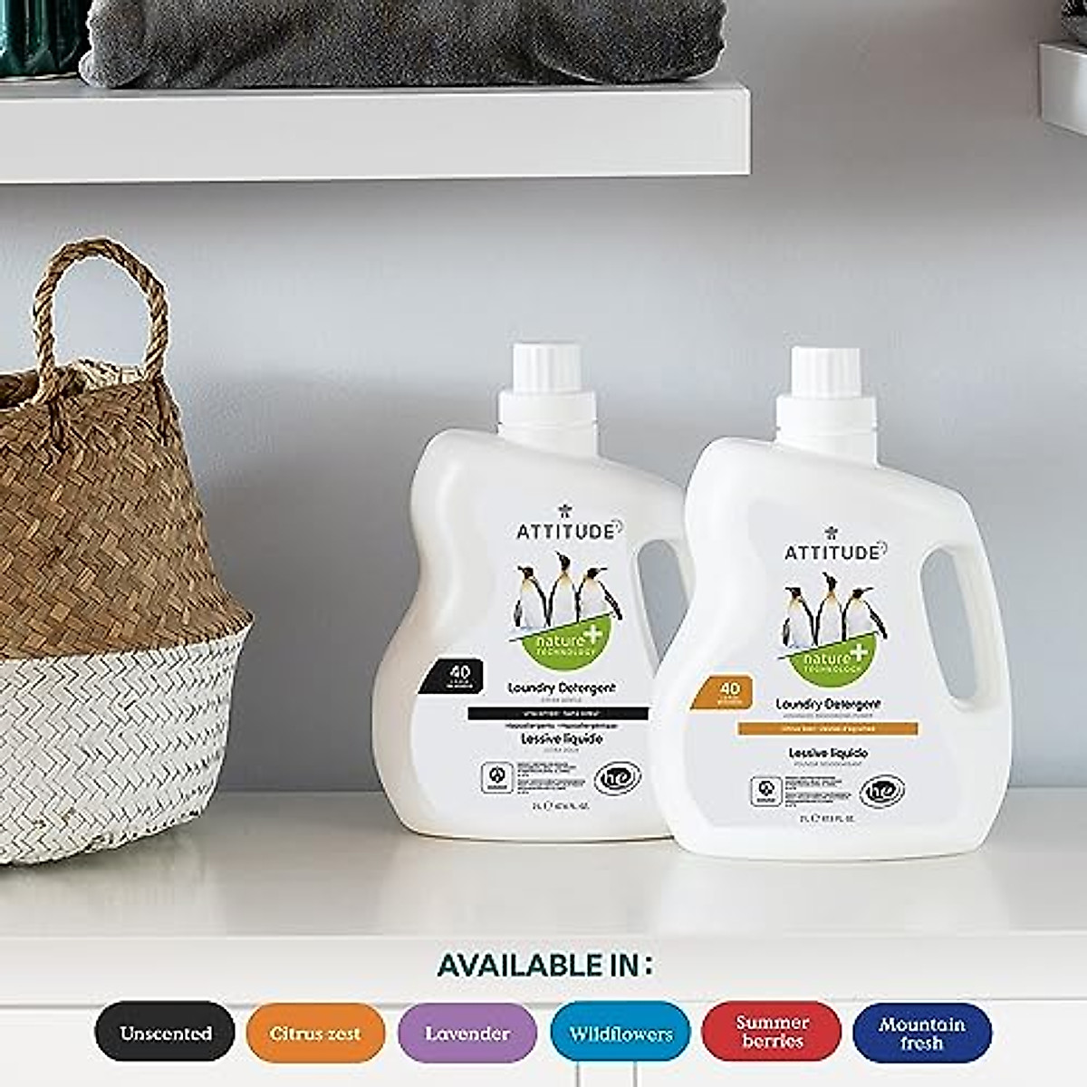 ATTITUDE Natural Liquid Laundry Detergent, Plant and Mineral-Based Efficient Formula, Hypoallergenic, HE, Vegan & Cruelty-Free, Lavender, 40 Loads, 67.6 Fl Oz