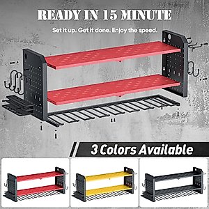Power Tool Organizer, Large 8 Drill Holder Wall Mount with 2 Side Pegboards, Heavy Duty Metal Tool Shelf with 12 Hooks, 3 Layer Cordless Tool Organizer, Power Tool Storage for Garage Organization