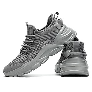 Srenket Men's Running Shoes Non Slip Shoes Breathable Lightweight Fashion Sneakers Slip Resistant Athletic Sports Walking Gym Work Shoes Grey