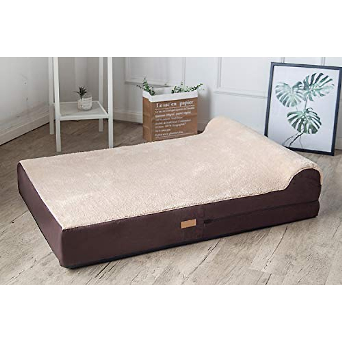 KOPEKS Jumbo Orthopedic Dog Bed - 7-inch Thick Memory Foam Pet Bed with Pillow with Removable Cover & Free Waterproof Liner - for Large Breed Dogs, XL, Brown-Plush Top