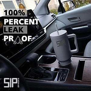 SIP SPHERE 40oz Tumbler with Handle and 2 Straw Lid, Double Wall Vacuum Insulated Thermal Mug Reusable Iced Coffee Cup, Stainless Steel Water Bottle for Home, office,Travel Gift (Winter White)