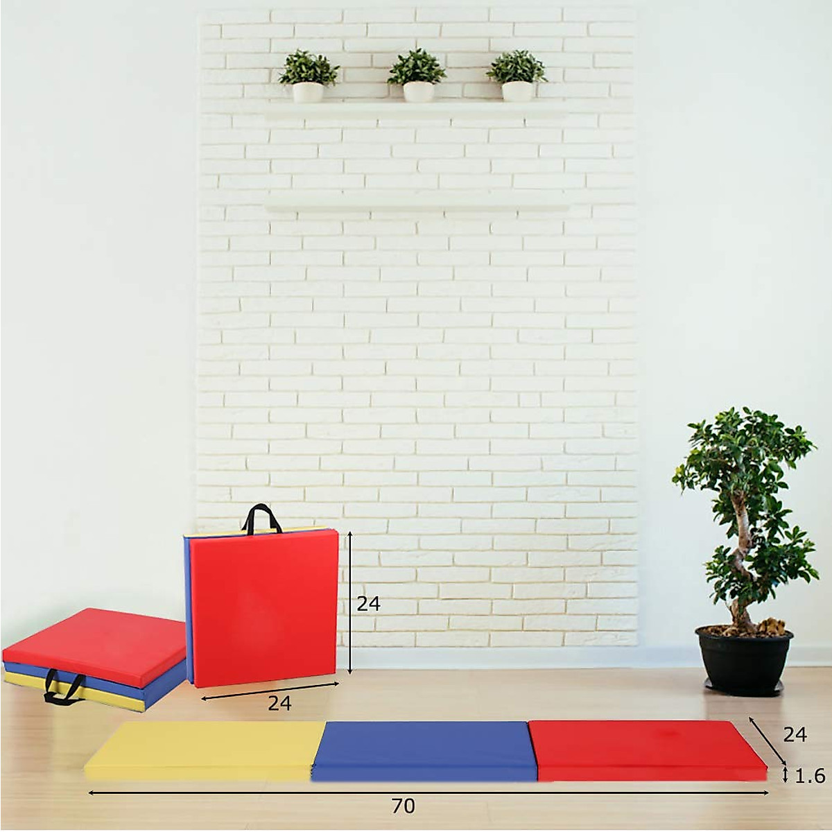 Gymnastics Mat Gym Mat Tumbling Mat 6'x2'x2” Lightweight Folding Gymnastic Tumbling Pad Gym Equipment Fitness Yoga Home Gym Exercise Mat (CM)