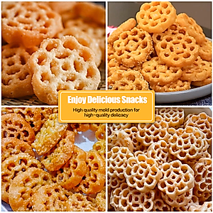 Bunuelos Mold Rosette Iron Molds Set with Wooden Handle, Lotus Flower Bunuelos Cookie Maker Mold, Funnel Cake Maker Cooking Stamp Maker Kit，4.7 Inches