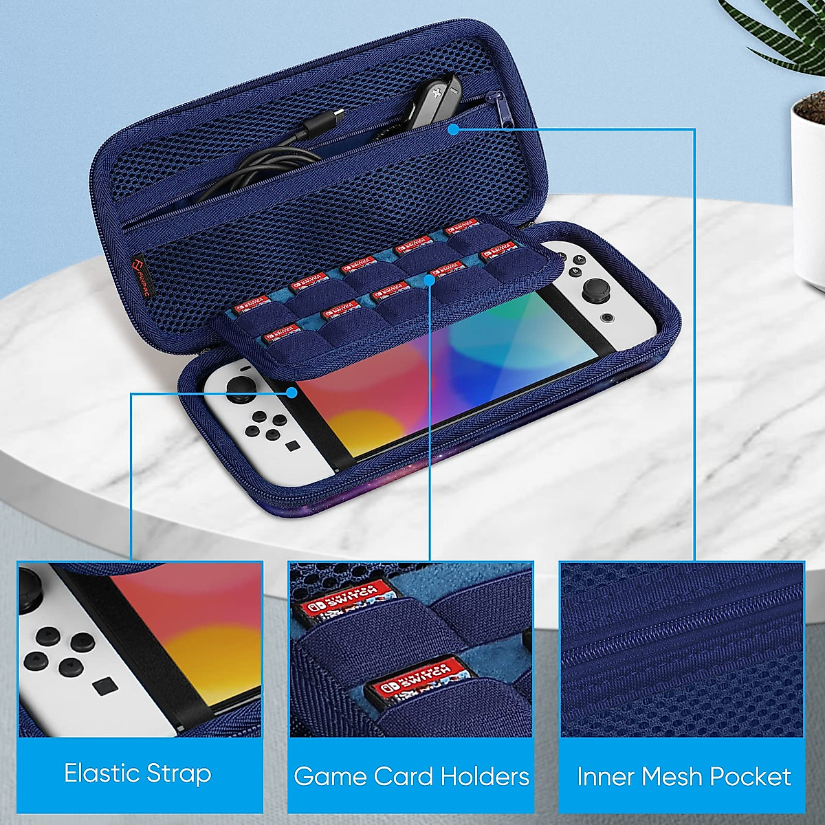 Fintie Carrying Case for Nintendo Switch OLED Model 2021/Switch 2017, [Shockproof] Hard Shell Protective Cover Travel Bag w/10 Game Card Slots for Switch Console Joy-Con & Accessories, Galaxy