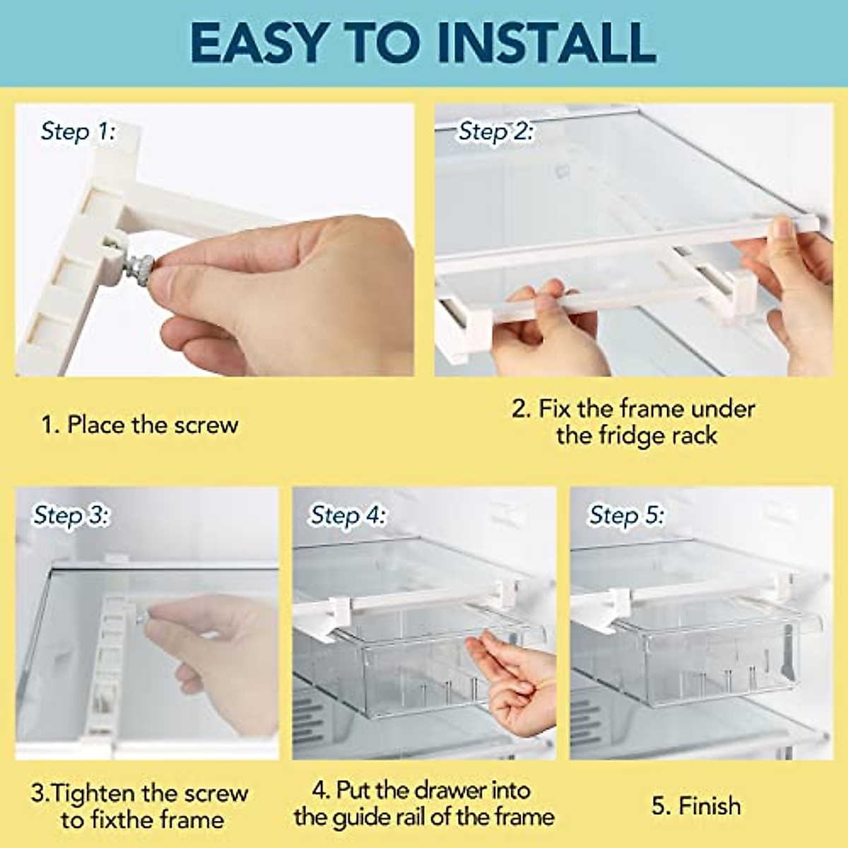 BETSO Refrigerator Organizer Bins,Refrigerator Drawer Organizer,Pull Out Fridge Drawer,Clear Container for Food,Vegetable,Fruit Fit for 𝟏𝟏.𝟖𝟏𝐭𝐨 𝟏𝟔.𝟗𝟑 𝐢𝐧𝐜𝐡𝐞𝐬 Fridge Shelf