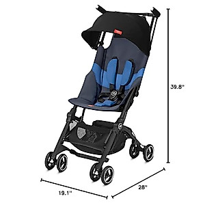 gb Pockit+ All-Terrain, Ultra Compact Lightweight Travel Stroller with Canopy and Reclining Seat in Night Blue, 10.6 pounds
