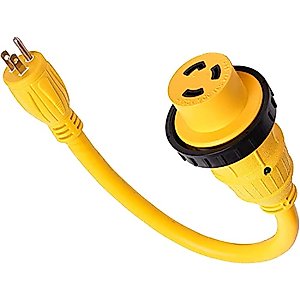 Marvine RV/Boat Shore Power Adapter 1.5FT 15 Amp to 30 Amp NEMA 5-15P to L5-30R Twist Lock Female with LED Indicator STW10/3 Heavy Duty