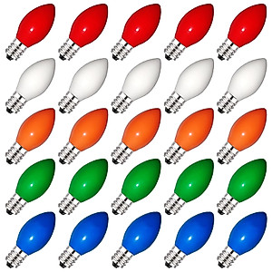 C7 LED Christmas Replacement Bulbs, 25 Pack C7 Multicolor LED Light Bulbs, Vintage Christmas String Light Bulbs for Indoor Outdoor Backyard Christmas Tree String Lights, C7/E12 Candelabra Base