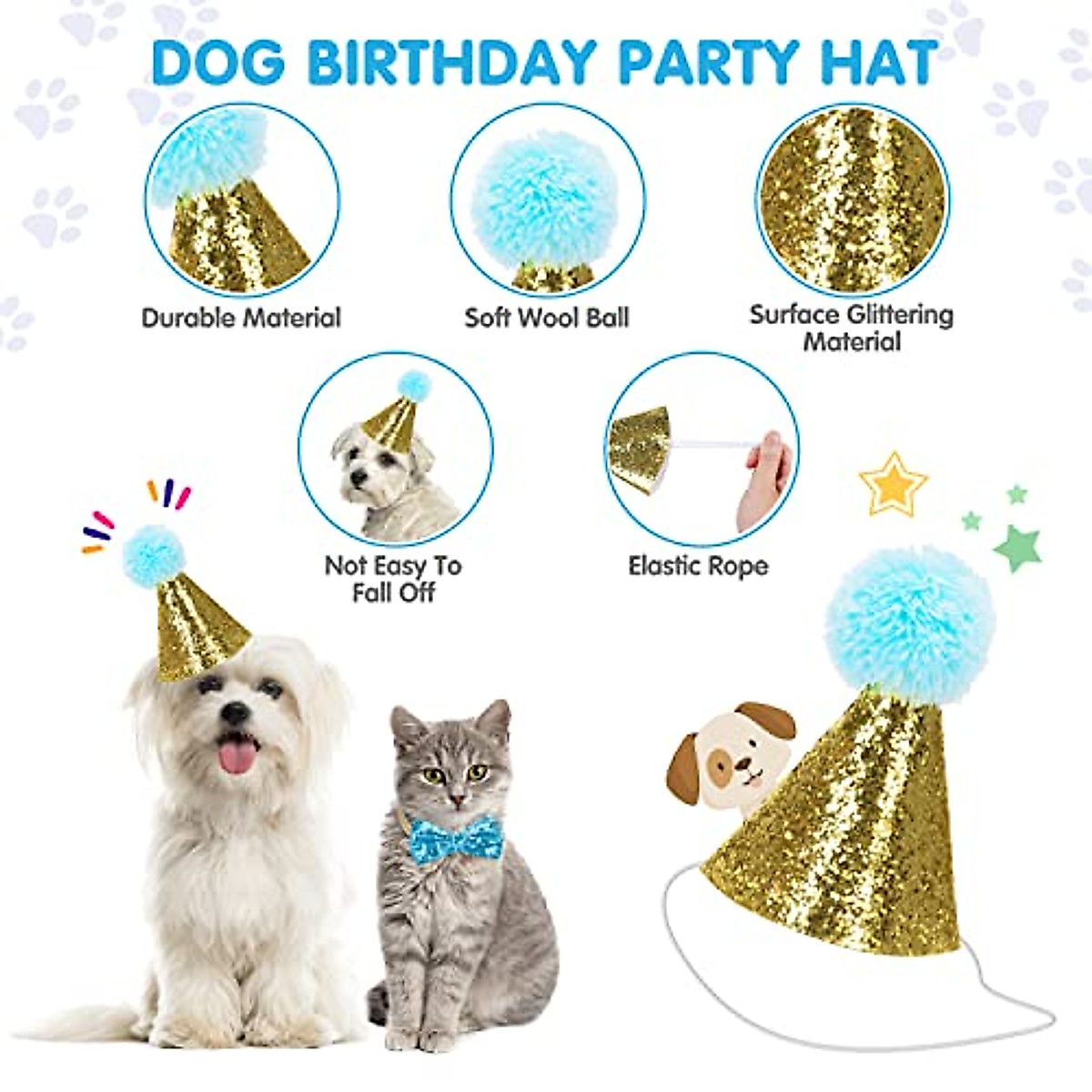 Nobleza Dog Birthday Party Supplies, Dog Birthday Hat Bandana Scarf with Cute Dog Bow Tie, Banner, Dog First Birthday Boy Outfit for Pet Puppy Cat Blue