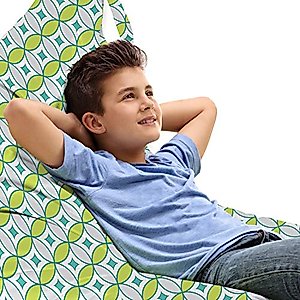 Lunarable Geometric Lounger Chair Bag, Concave Diamond Shapes Surrounded by Interwoven Circles Pattern, High Capacity Storage with Handle Container, Lounger Size, Apple Green Pale Grey