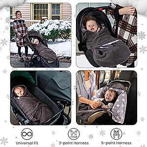 SWADDYL Car seat Blankets for Babies - Baby Footmuff - Carseat Swaddle Blanket - Stroller Bunting Bag for Infants - Baby Newborn Winter Gear (Grey/Stars)