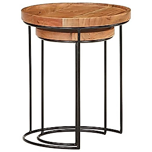 QJBSAVVA 2 Piece Coffee Table Set Solid Acacia Wood and Steel,Bedside Tables Side Tables End Tables Entrance Tables Suitable for Meeting Rooms, Reception Rooms, Offices