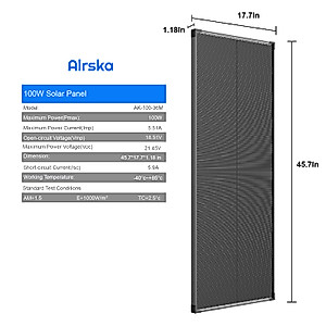 Alrska100w (Watt) 12v Monocrystalline Solar Panel Module with Connector + 7Pcs ABS Bracket Outdoor RV Yacht Flat Roof Camper Plastic Photovoltaic Bracket