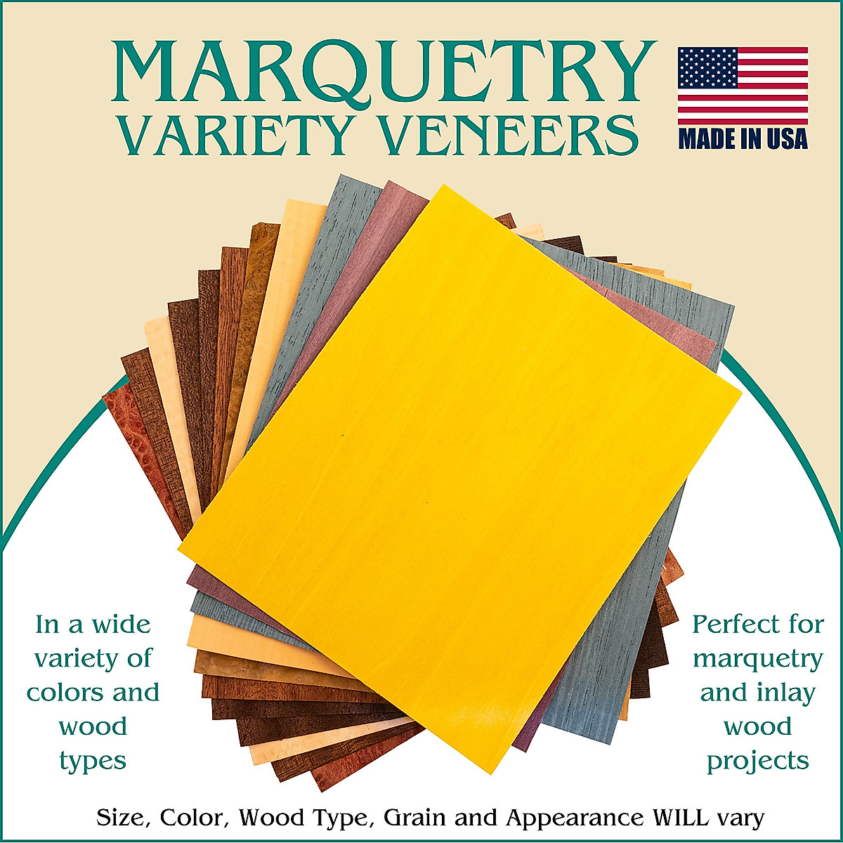 Peachtree Woodworking Supply Veneer Variety Pack for Marquetry and Inlay Work with 15 Square Feet of Domestic •Exotic •Various Grain and Color Dyed Raw Wood Veneers •No Two Packs are Alike