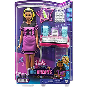 Barbie: Big City, Big Dreams Barbie “Brooklyn” Roberts Doll (11.5-in, Brunette with Braids) & Music Studio Playset with Keyboard & Accessories, Gift for 3 to 7 Year Olds