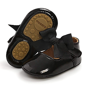 COSANKIM Baby Girls Mary Jane Flats Shoes Anti-Slip Rubber Sole Infant Toddler Princess Wedding Dress Shoes（6-12 Months Infant, A/Black）