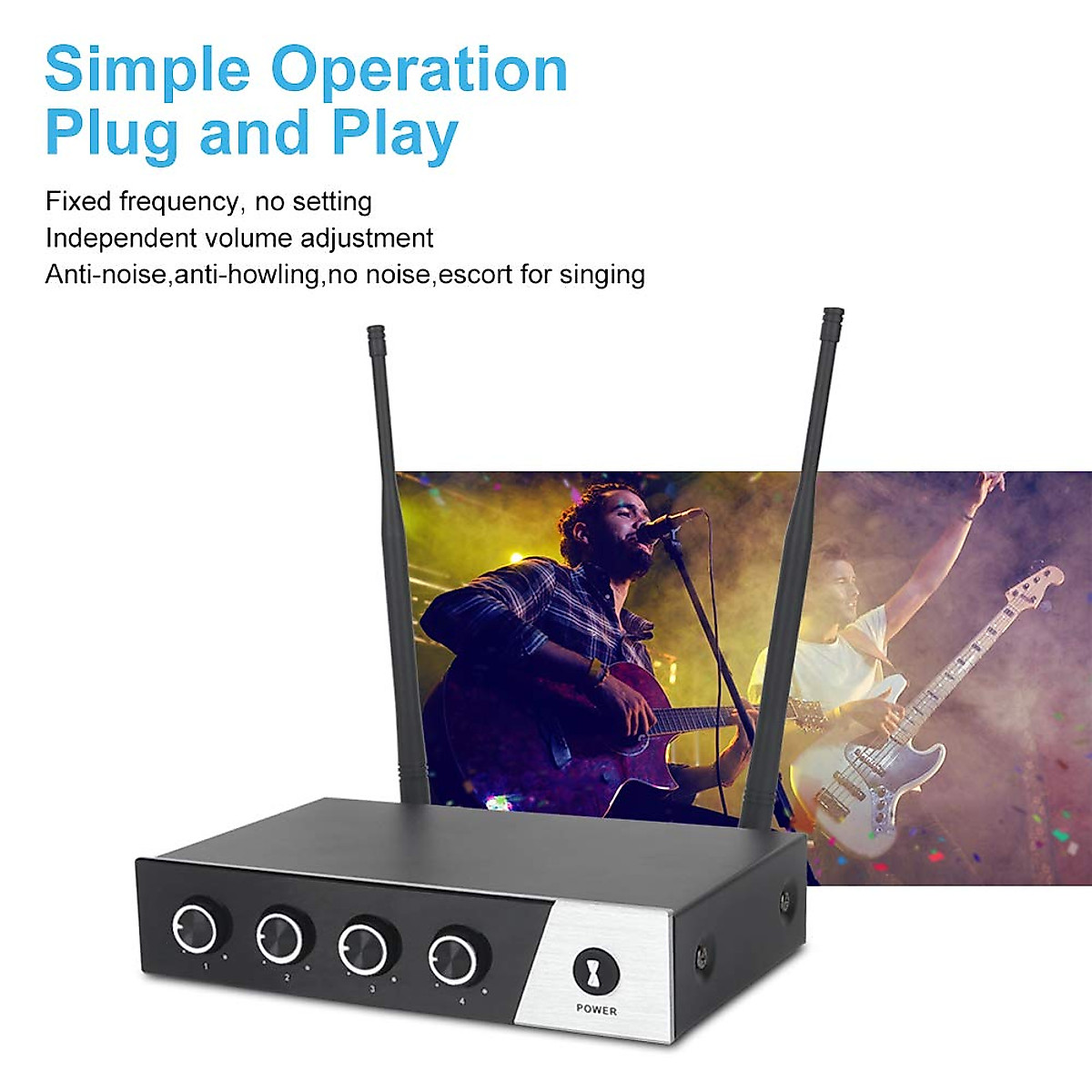 XTUGA S400 Wireless Microphone System, 4-Channel UHF Cordless Mic Set with Four Handheld Mics, Fixed Frequency, Long Range 260ft, Ideal for Church,Karaoke,Weddings, Events