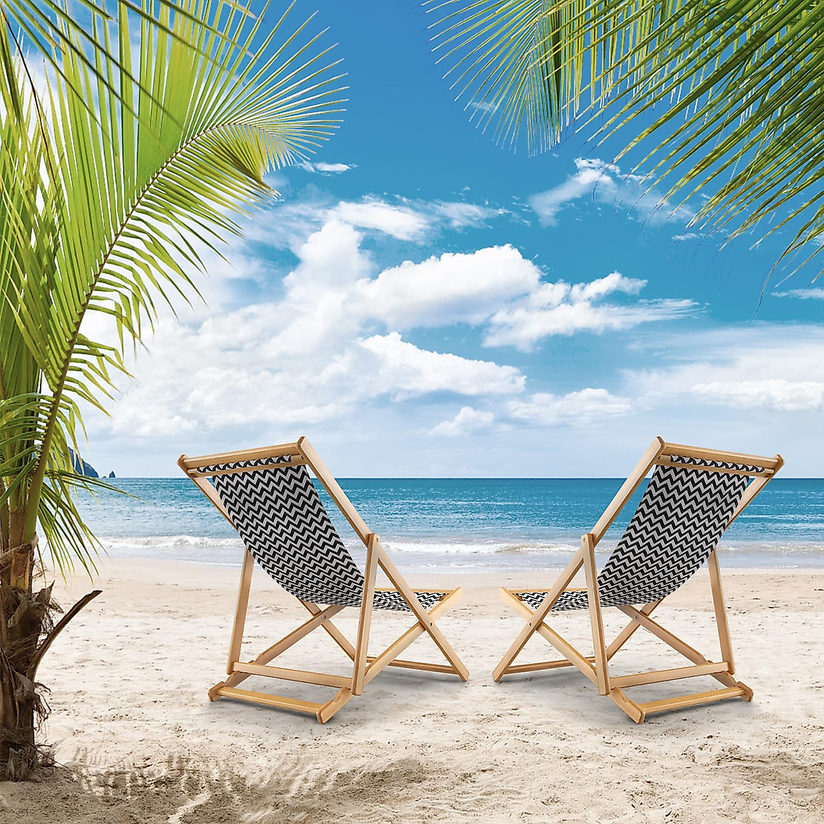 Giantex Patio Folding Camping Chair - Outdoor Sling Chair with 3 Adjustable Position, Breathable Canvas, Bamboo Lounge Chair for Outside, Porch, Deck, Poolside and Backyard, Portable Beach Chair (2)