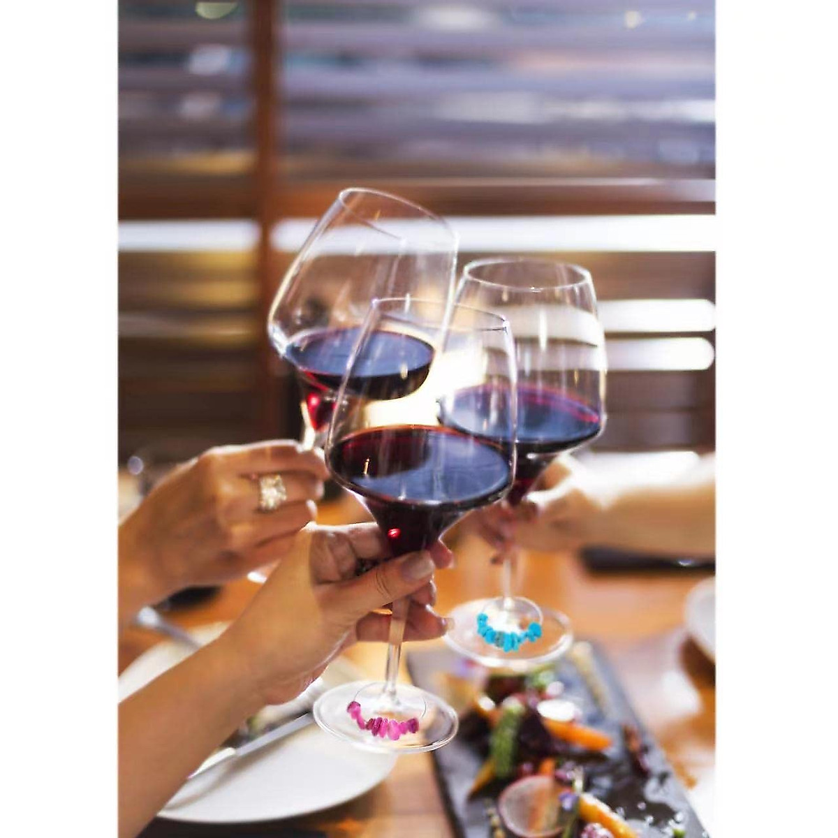 Pride & par 24 Pcs Nature Gemstone Beads Wine Charms for Glasses,Wine Glass Markers,Drink Markers for Stem Glasses,Wine Glass Decoration for Weddings,Parties