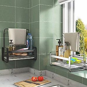 NILICAN Rag Rack Drain Rack Tableware Kitchen Sponge Rack Sink Caddy Cleaning Brush with Drain Pan Stainless Steel 304