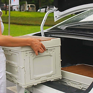 SHIDIAN Folding Storage Camping Box with Wooden lids, 5 Sides can be Opened,Trunk Organizer for Outdoor Picnic, Car,Camping Essential(60L)