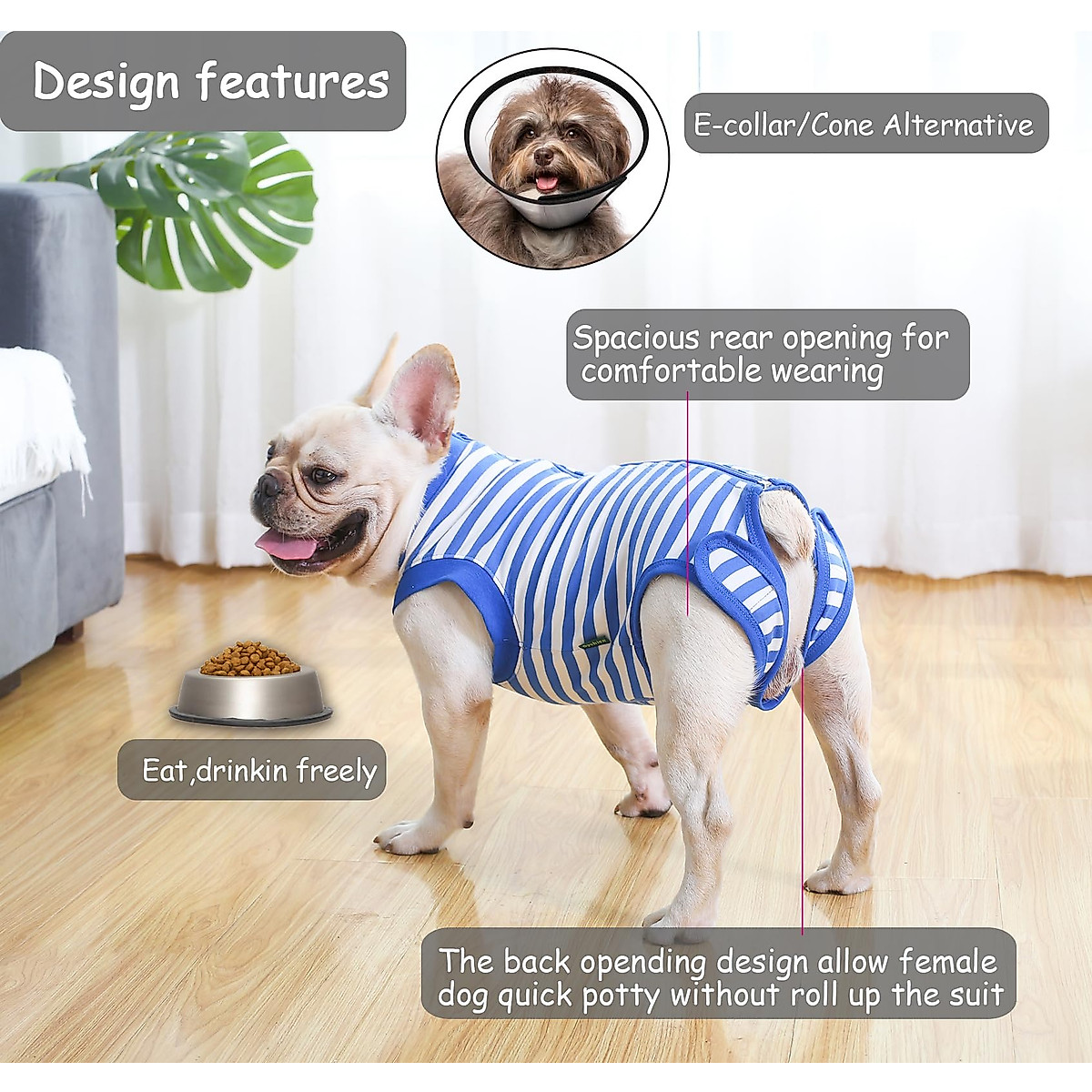 Sychien Dog Recovery Suit Post Surgery Shirt for Puppy,Small Female Male Wound Protective Suit,Blue S